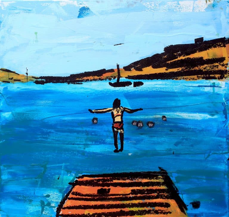 Jumping Off The Jetty At Diamond Harbour - Christian Nicolson Art